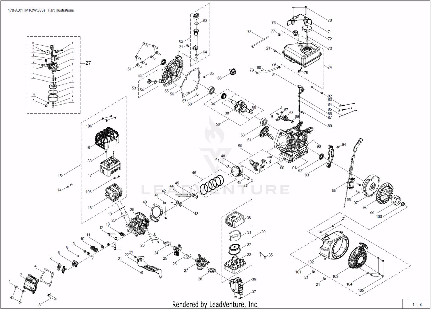 Cub Cadet 170-A0 208cc Engine Parts Diagrams