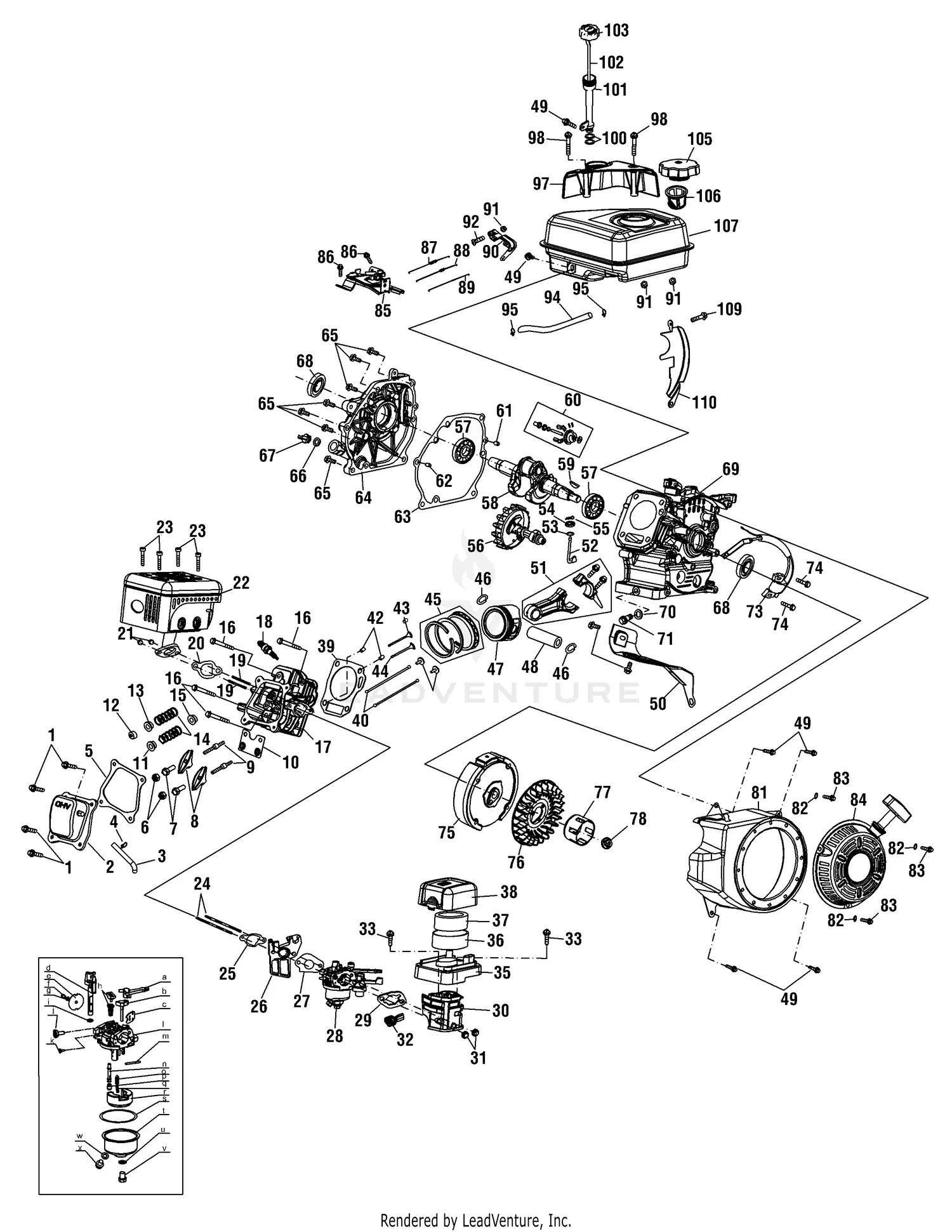 Cub Cadet 170-V0A Engine Parts Diagrams