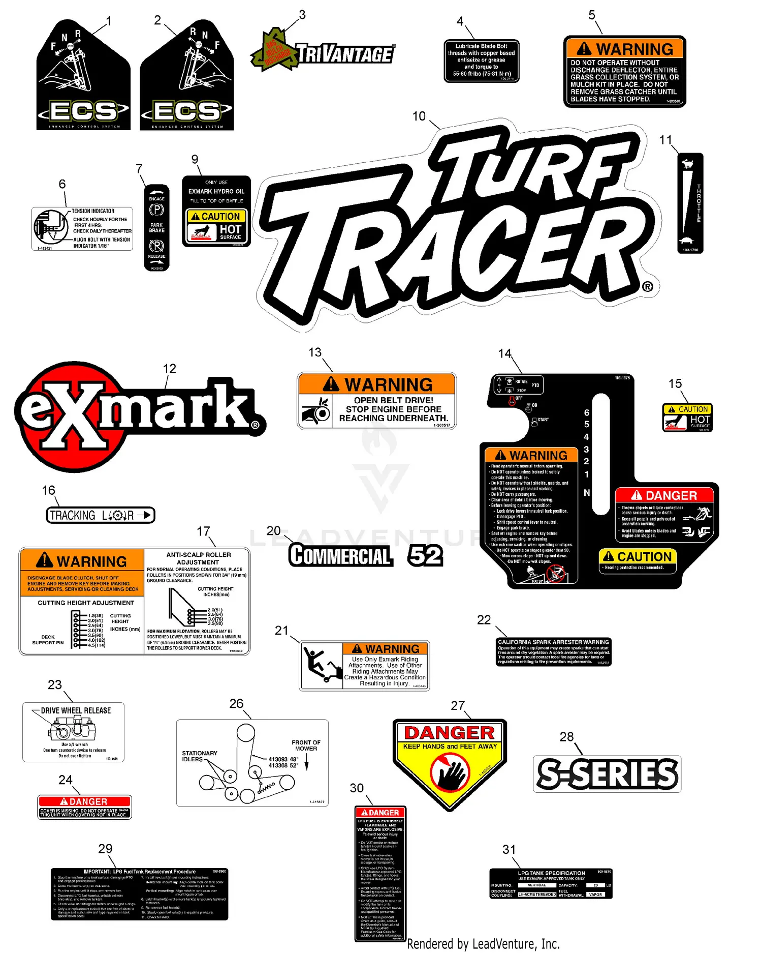 eXmark TTS20PKAE523 S/N 920,000 & Up Parts Diagrams