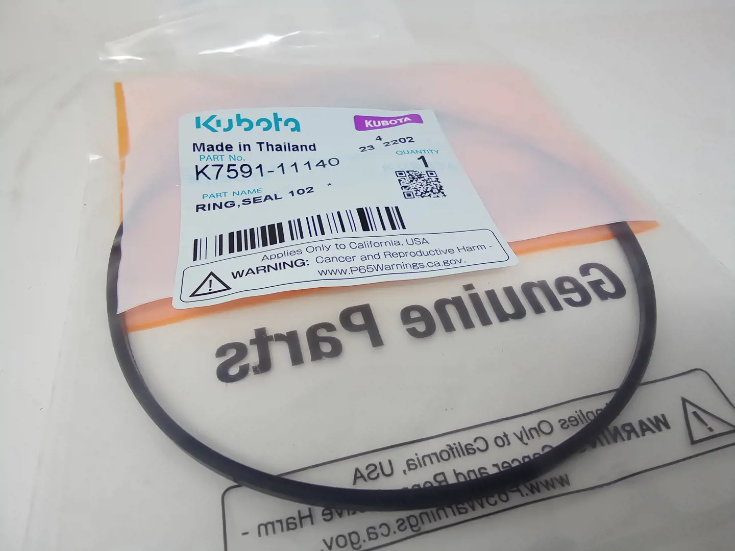 Kubota #K7591-11140 RING,SEAL 102