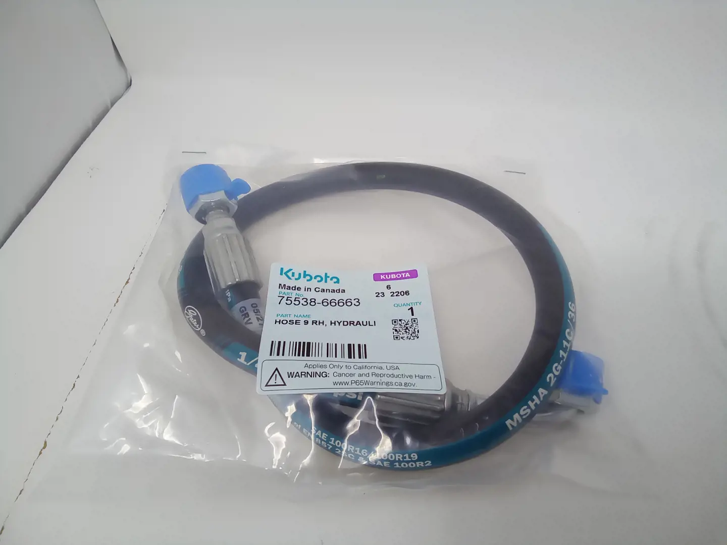 Kubota #75538-66663 HOSE 9 RH, HYDRAULIC