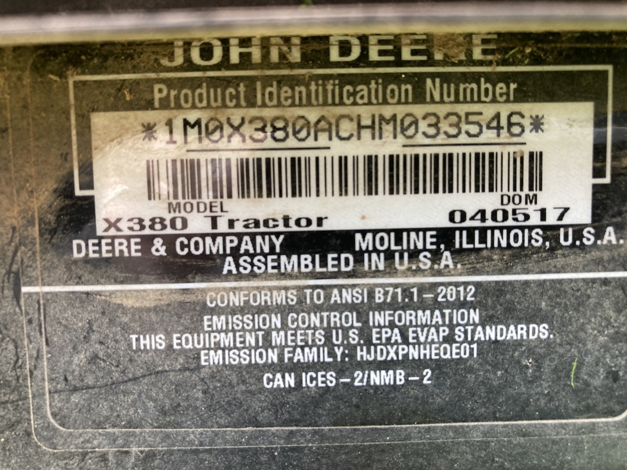 Used John Deere X380